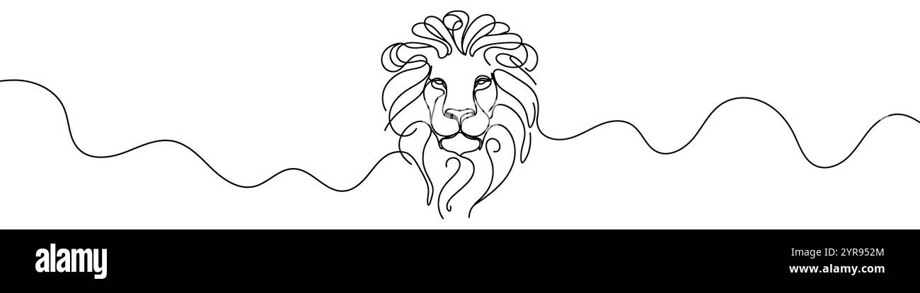 One continuous line illustration of a lion head, isolated on white ...