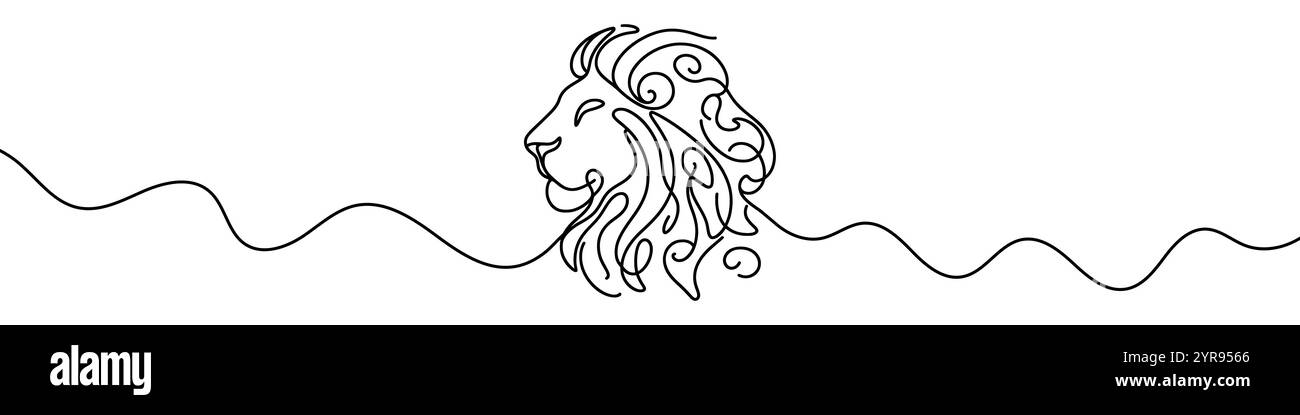 One continuous line illustration of a lion head, isolated on white ...