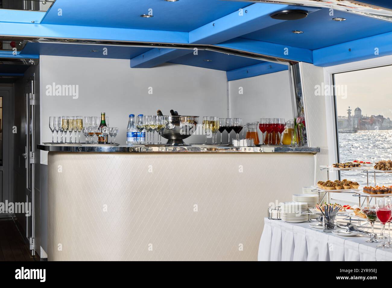 An Elegant Event Bar Setup on a Beautiful Scenic Boat for Celebratory ...