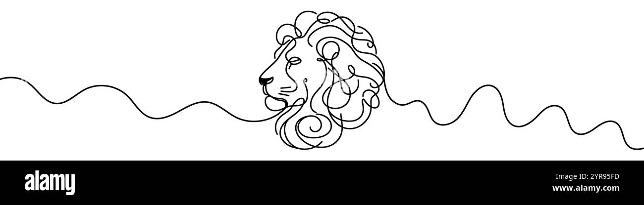 One continuous line illustration of a lion head, isolated on white ...
