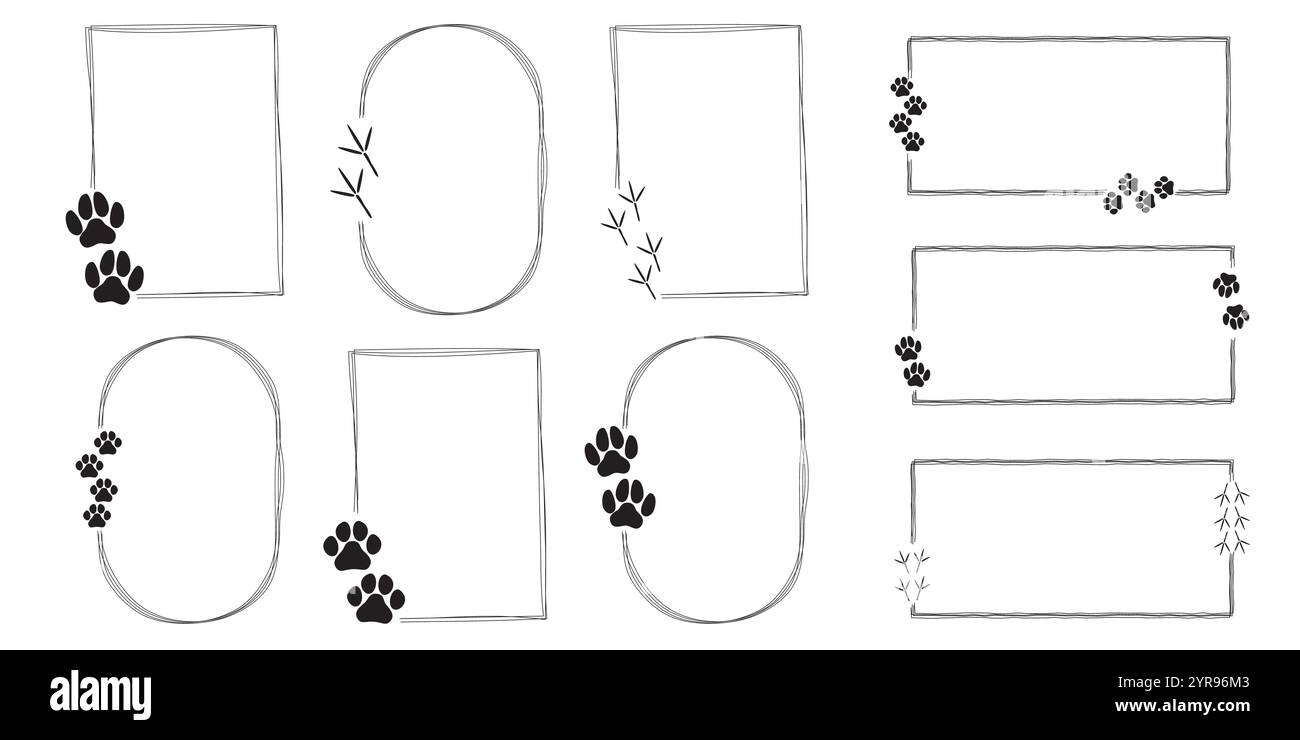 Cute Pet Paw Print Frames and Quote Bubbles. Hand-Drawn Collection ...