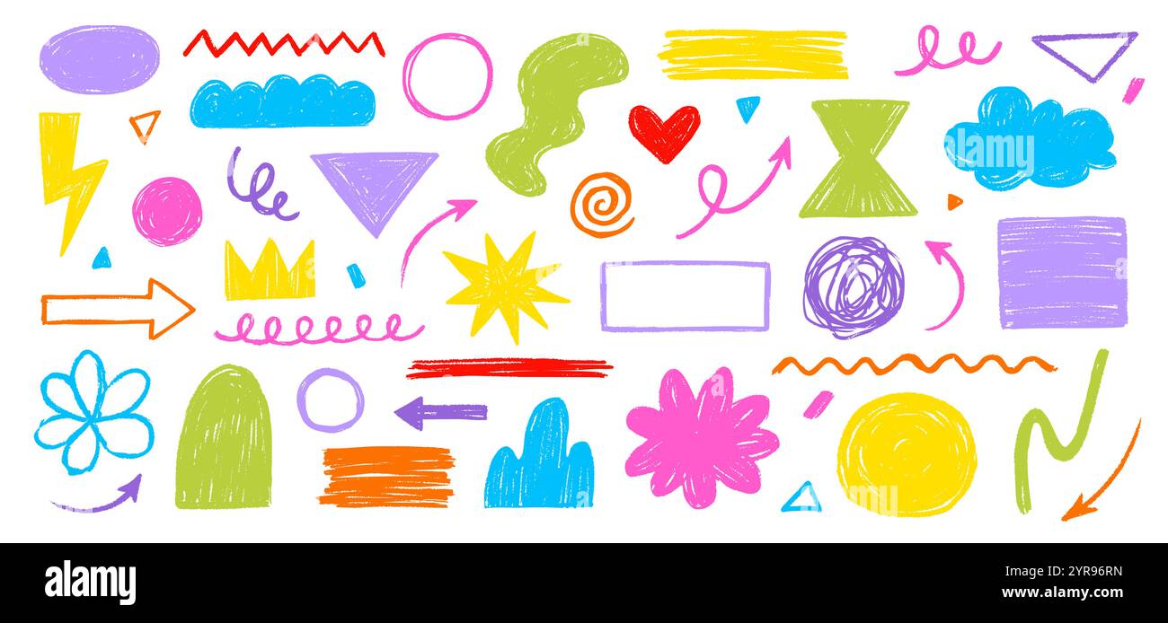 Crayon doodle color scribble line brush shape. Brush crayon pencil ...