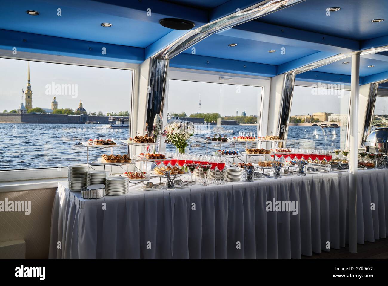 An Elegant Catering Table featuring a beautiful River View, set up on a ...
