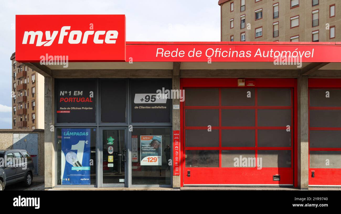 Myforce auto repair shop displays prominent red signage and closed ...