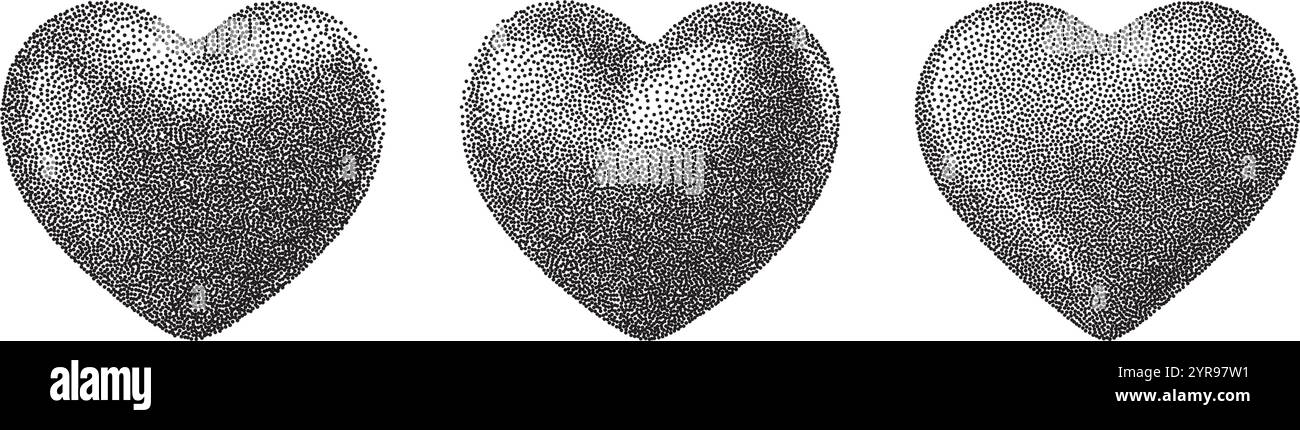 Stippling dotted 3D heart shapes for trendy y2k Valentines day retro ...