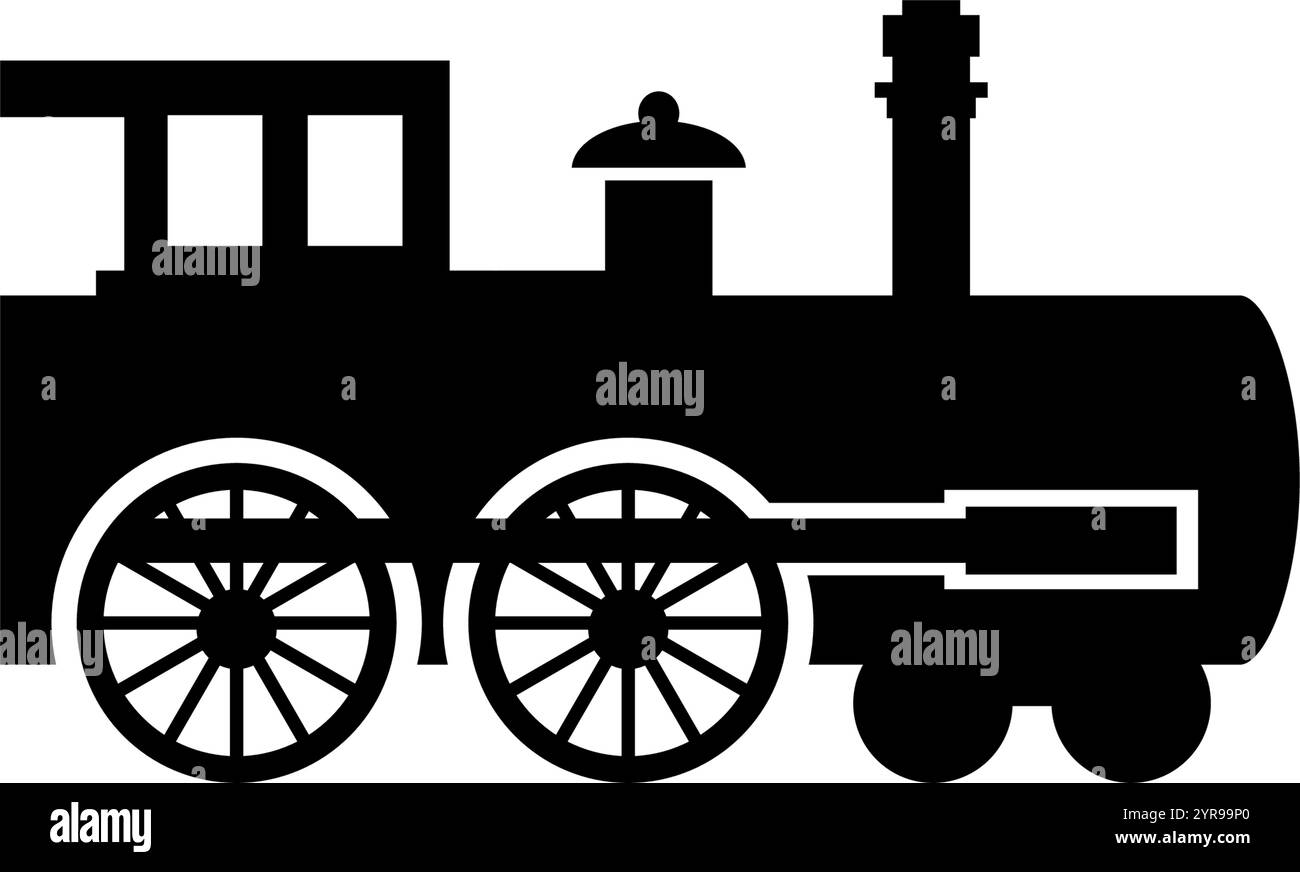 Vintage steam locomotive icon in black silhouette Stock Vector Image ...