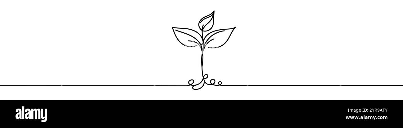 Minimalist continuous line drawing representing a growing plant with ...