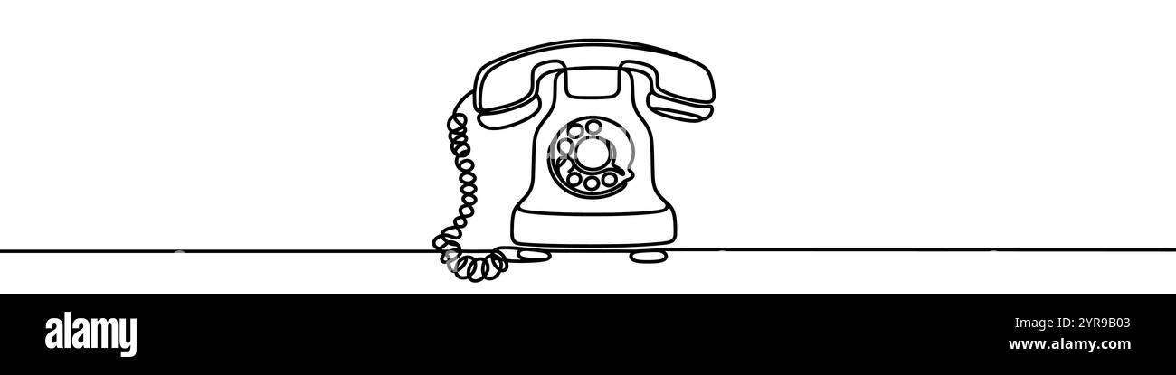 One continuous line illustration of a rotary phone, isolated on white ...