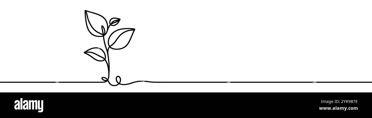 Minimalist continuous line drawing representing a growing plant with ...