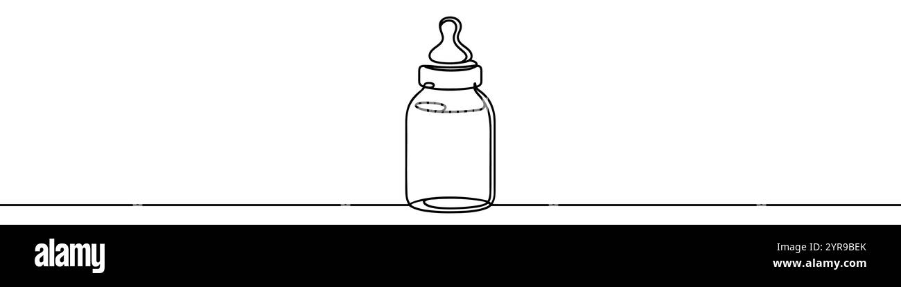 One continuous line illustration of a baby bottle, isolated on white ...