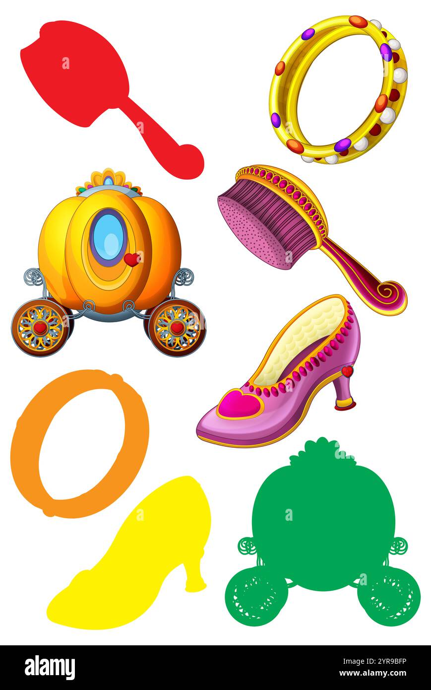 cartoon scene with matching game with colorful shapes of princess queen ...