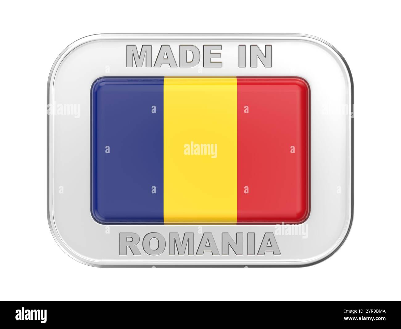 Made in Romania, silver badge with the national flag of Romania Stock ...