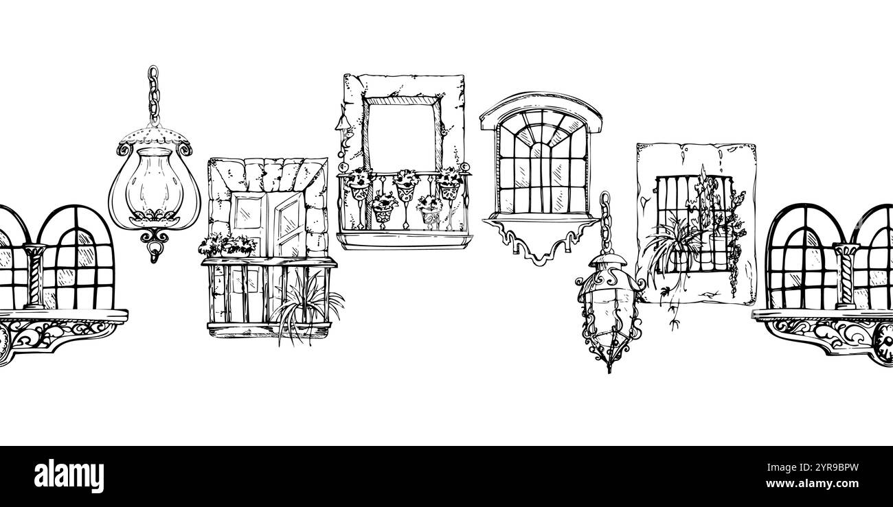 Mexican Mediterranean Moroccan window frame balcony, house plants ...