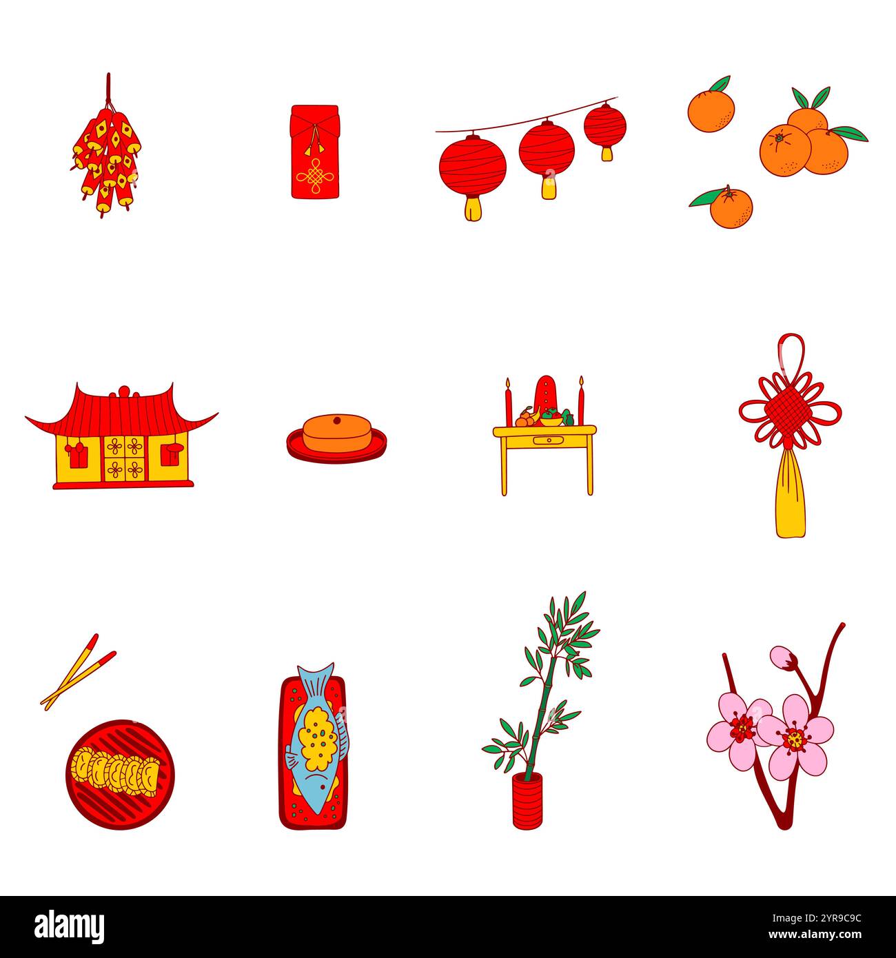 Lunar New Year Clipart. Traditional Lunar New Year icon set Stock ...