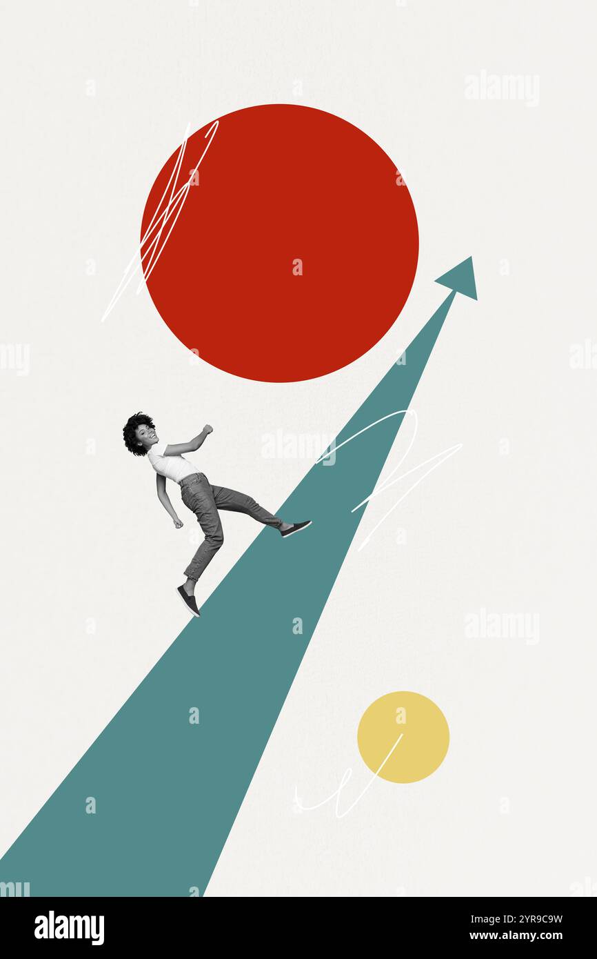 Vertical poster collage young woman go step persistent inspiration ...