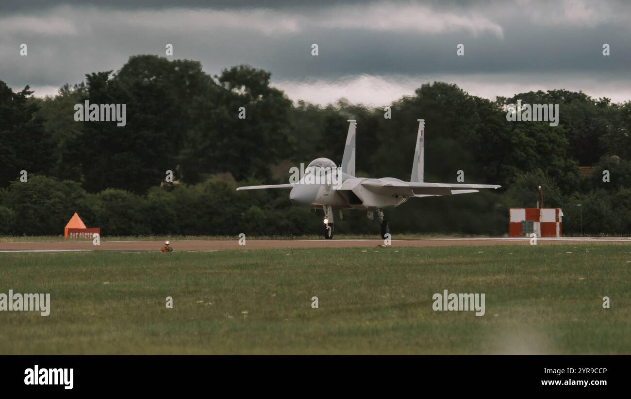 A McDonnell-Douglas F-15 QA of the Qatari Airforce prepares for takeoff ...