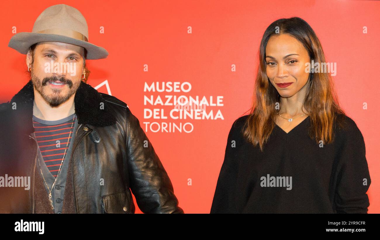 Turin, Italy. 3rd December 2024. Actress Zoe Saldana with husband film ...