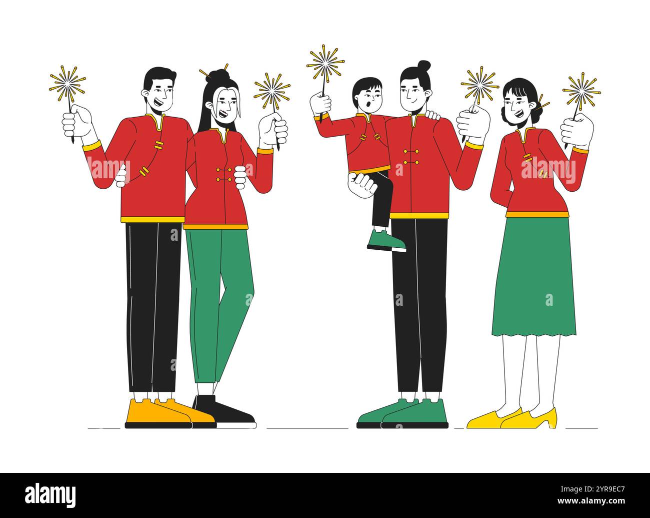 Chinese New Year sparklers lighting cartoon flat illustration Stock ...
