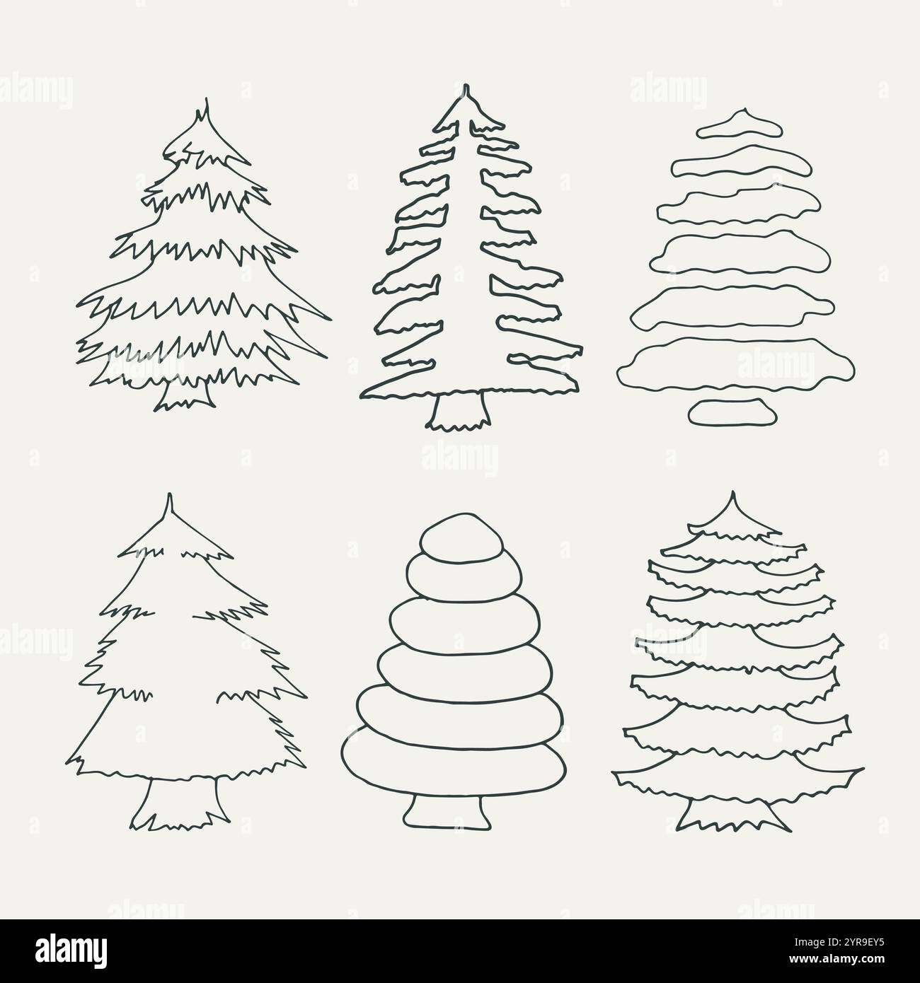 Christmas tree doodle icon collection. Coloring page for kids Stock ...