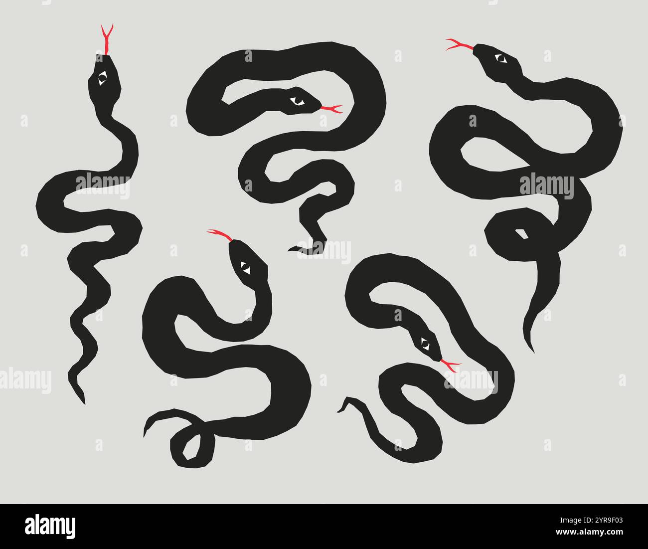 Black doodle snake collection. Sketchy style funny snakes with red ...