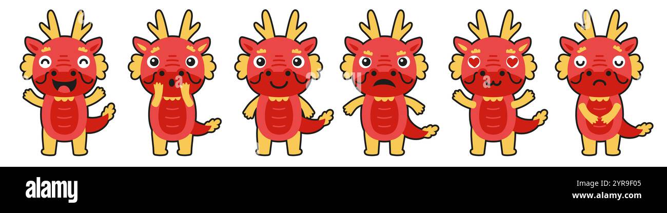 Cute Chinese dragon vector characters collection Stock Vector Image ...