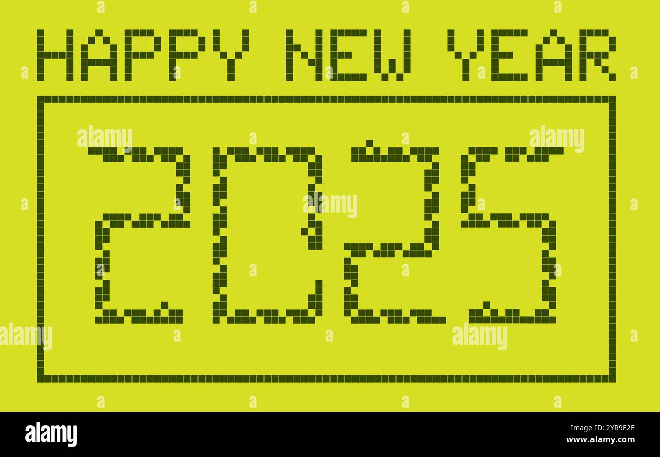 2025 Happy new year retro poster. Pixel snake game on green screen ...