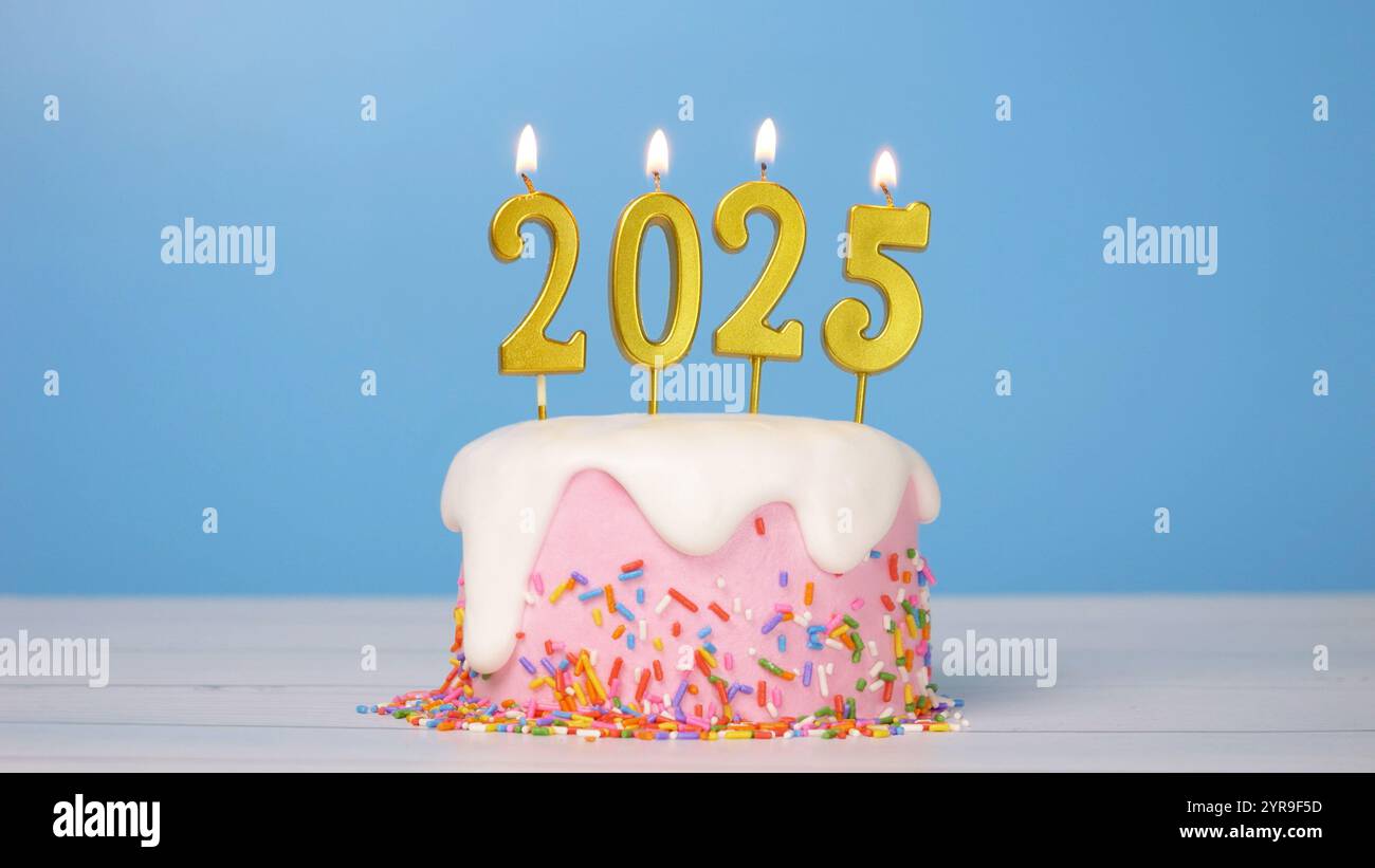 Happy New Year 2025, cute cake with golden candle number 2025 for new ...