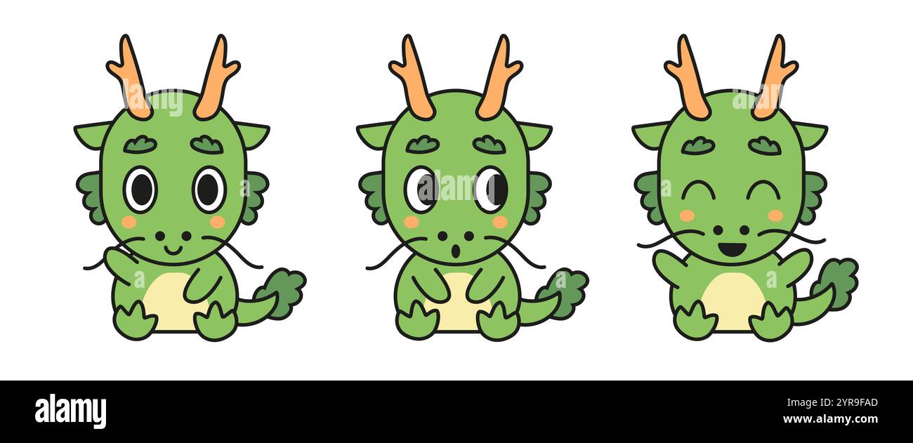 Dragon cartoon character set Cut Out Stock Images & Pictures - Alamy