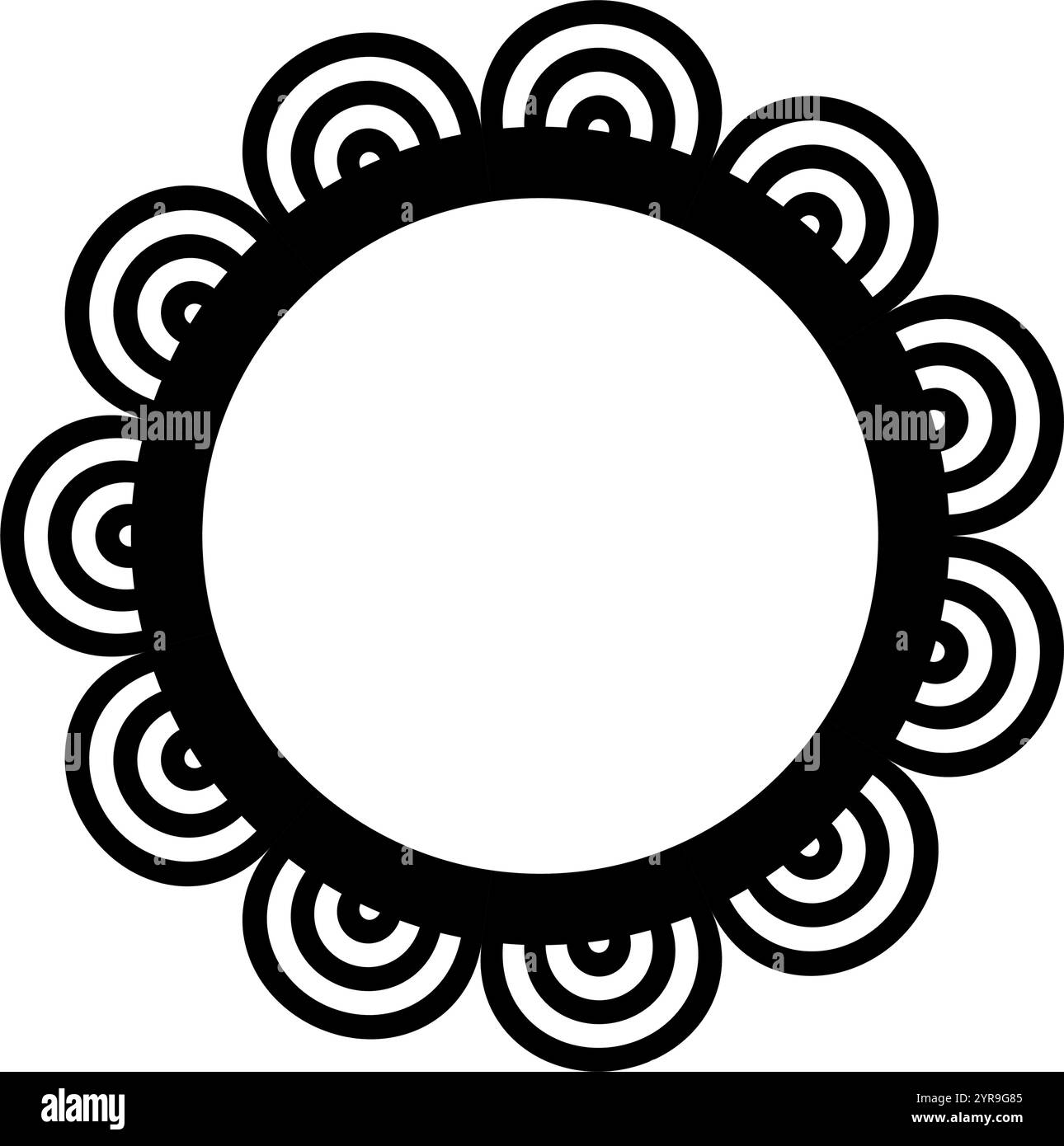 Scalloped edge circle frame. Simple round scalloped border. Fabric lace ...
