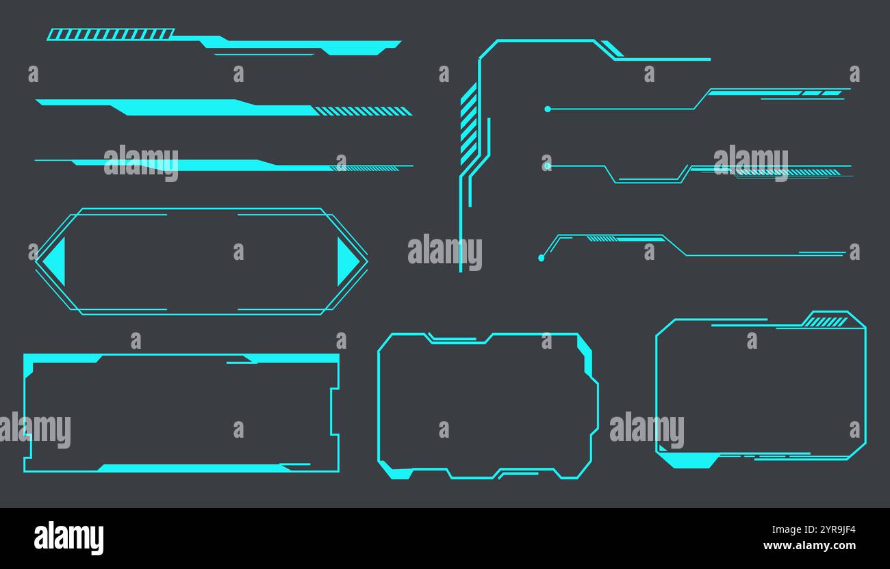 Futuristic HUD frames, borders text box game menu ui panel. Line tech line bar. Screen elements ...