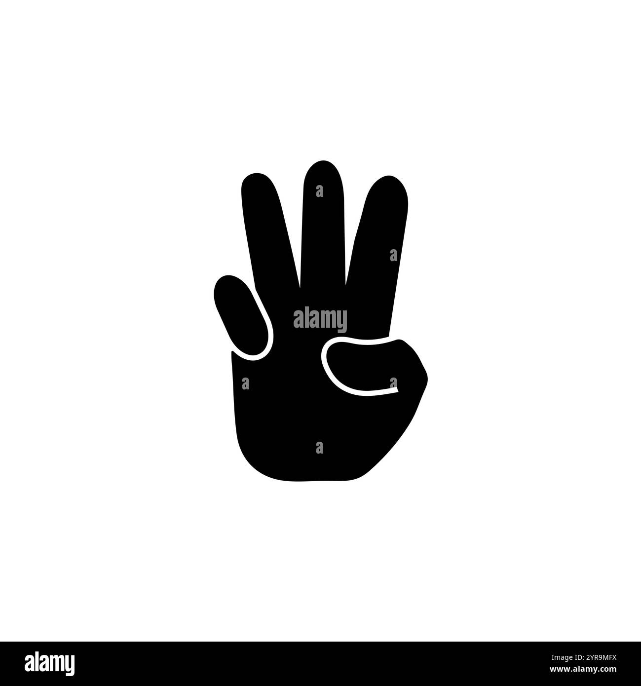 Hand with Three Fingers Up, Gesture Solid Flat Vector Icon Isolated on ...
