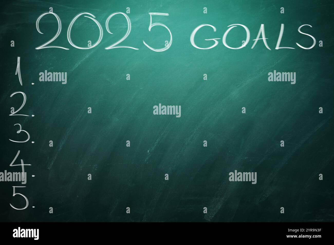 2025 New Year Goals on school green board. Chalkboard with achievements ...