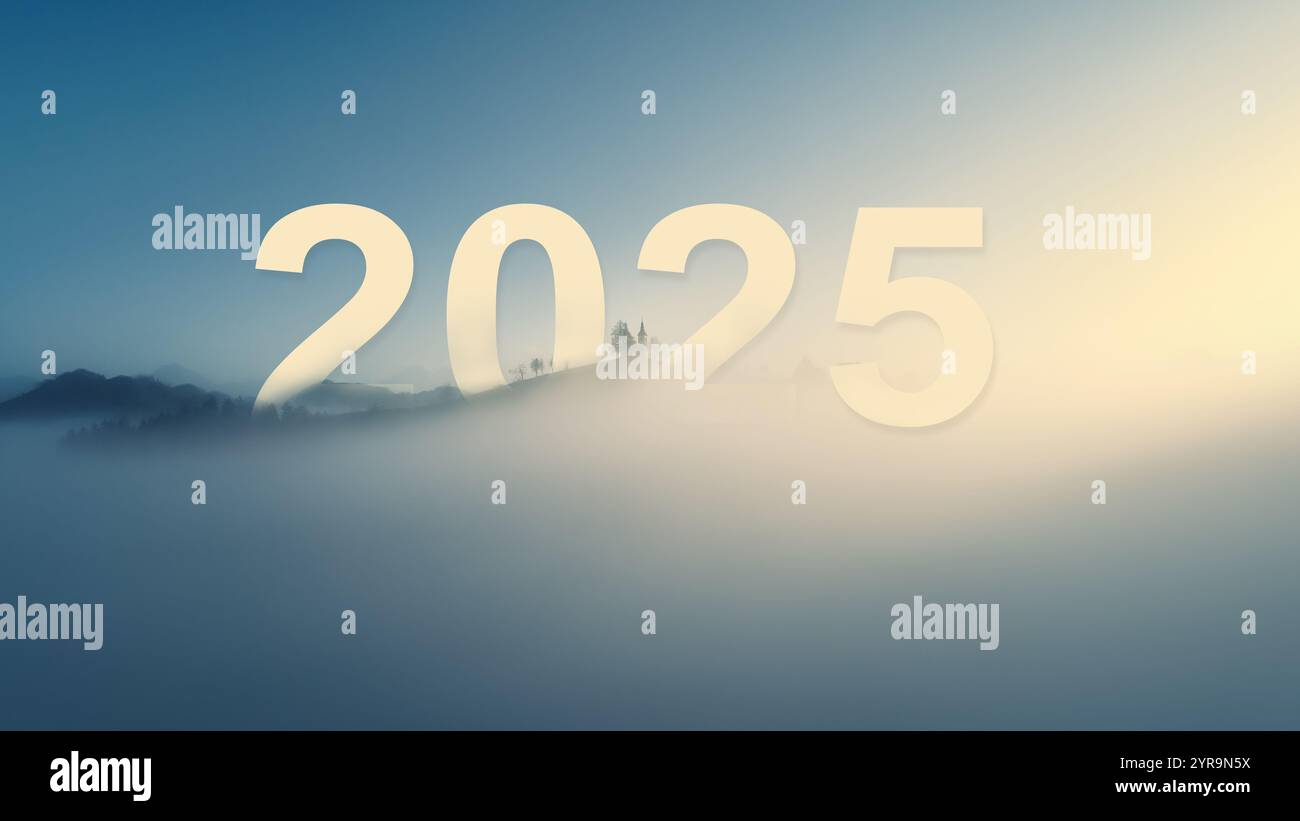 New year 2025 inspirational abstract nature background and foggy ...