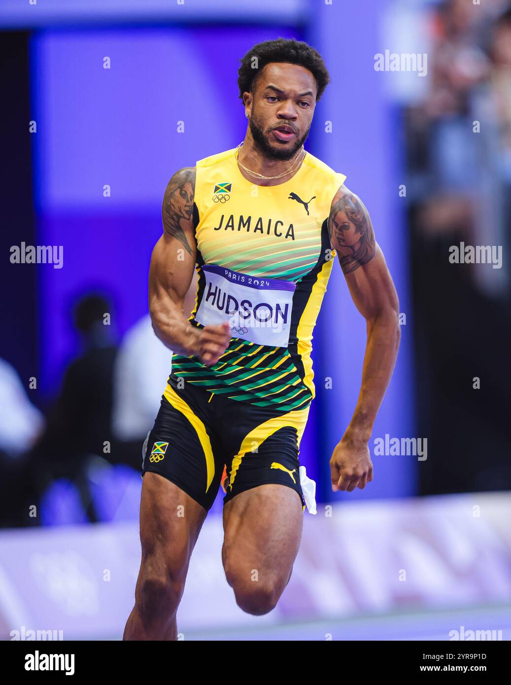 Andrew Hudson participating in the 200 meters at the Paris 2024 Olympic ...