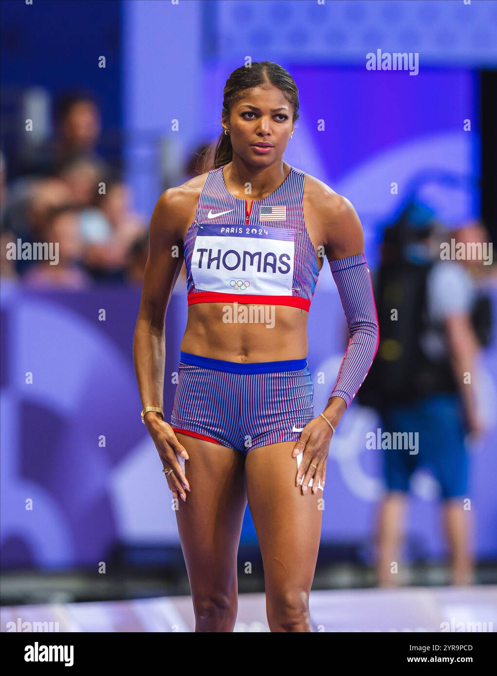 Gabrielle Thomas participating in the 200 meters at the Paris 2024 ...