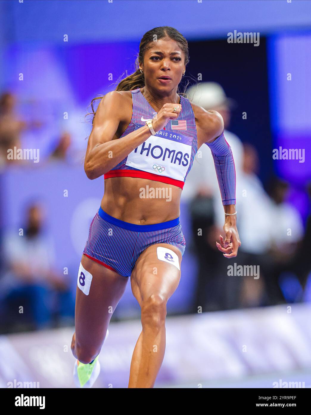Gabrielle Thomas participating in the 200 meters at the Paris 2024 ...