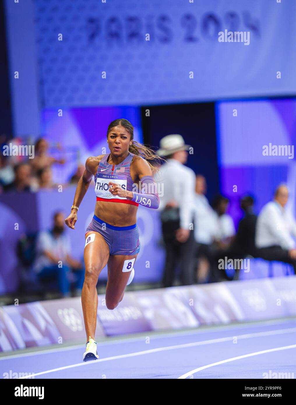 Gabrielle Thomas participating in the 200 meters at the Paris 2024 ...