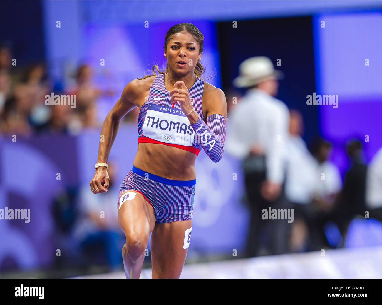 Gabrielle Thomas participating in the 200 meters at the Paris 2024 ...