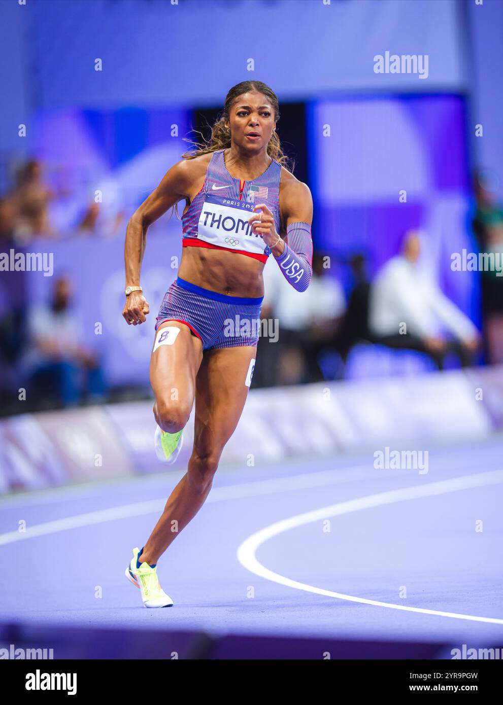 Gabrielle Thomas participating in the 200 meters at the Paris 2024 ...