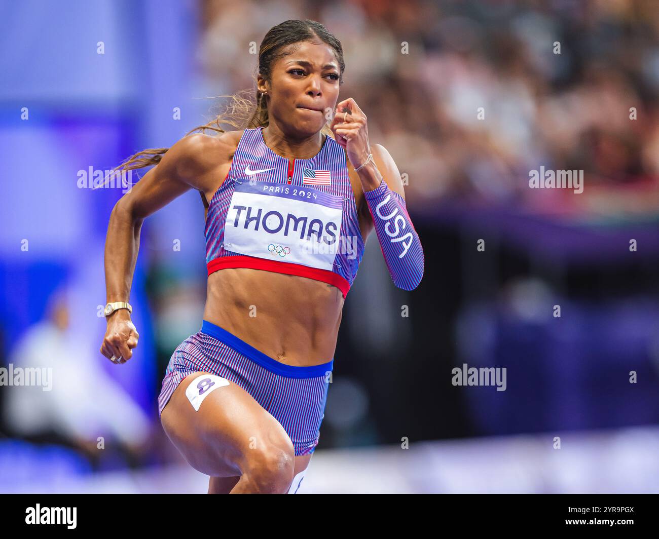 Gabrielle Thomas participating in the 200 meters at the Paris 2024 ...