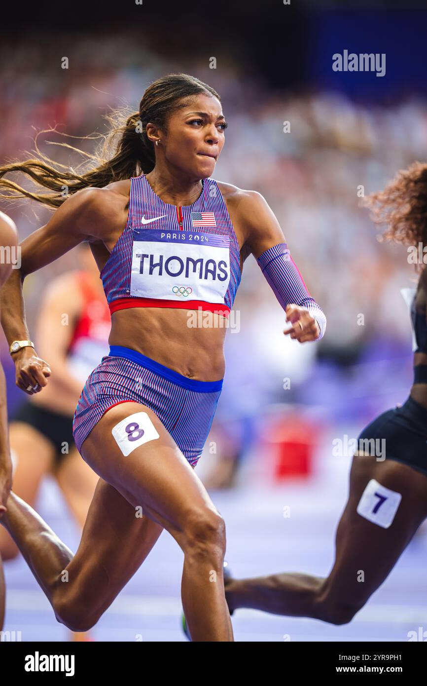 Gabrielle Thomas participating in the 200 meters at the Paris 2024 ...
