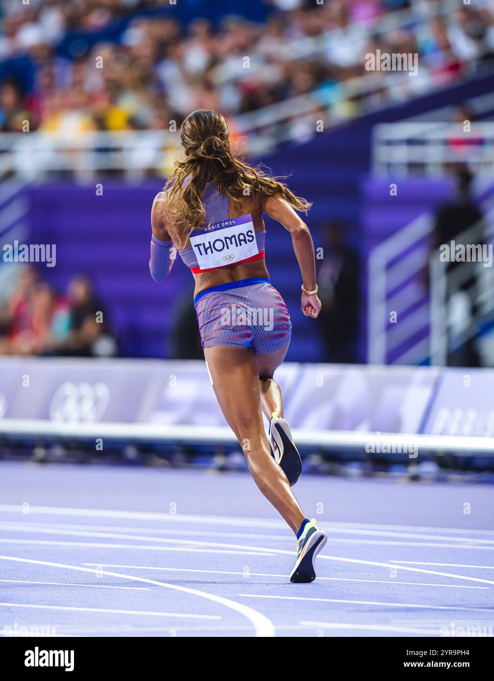 Gabrielle Thomas participating in the 200 meters at the Paris 2024 ...