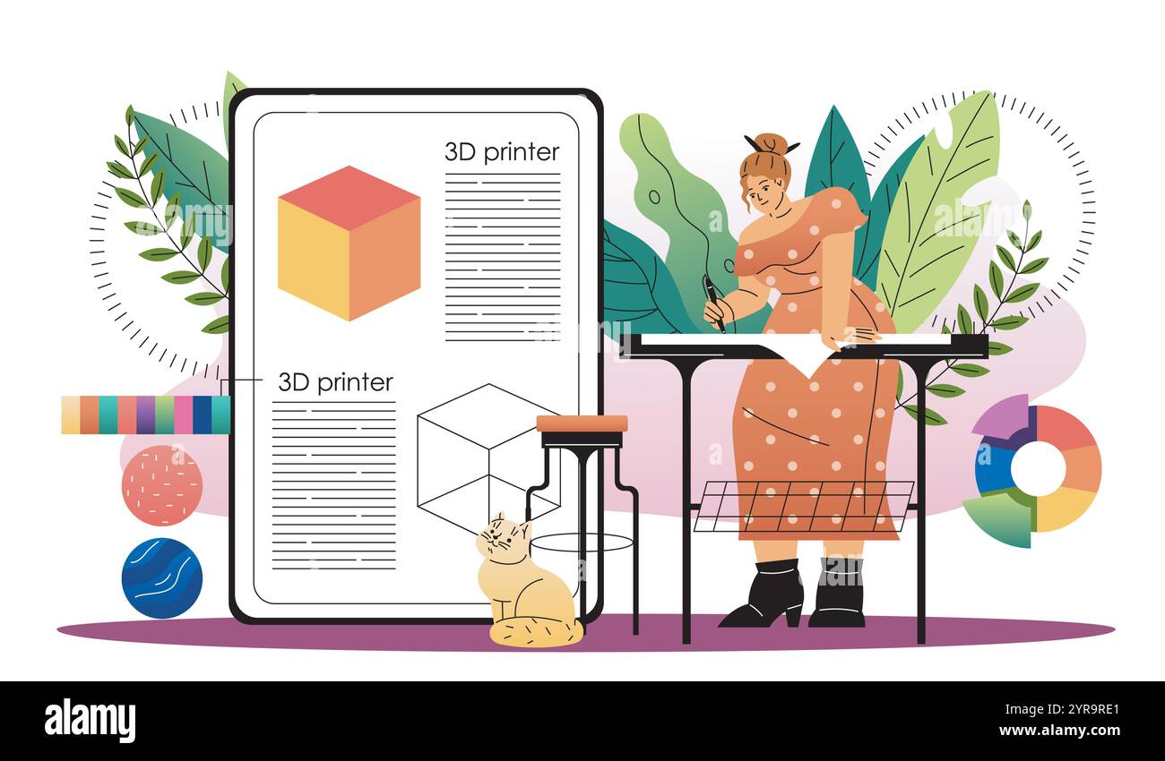 3d modeling concept. Woman graphic designer develops 3D object ...