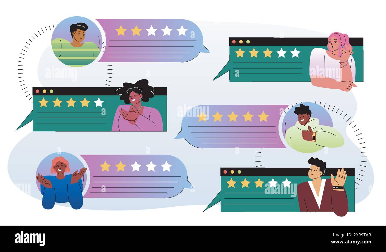 Customer feedback set. Speech bubbles with comments and rate. Ranking ...
