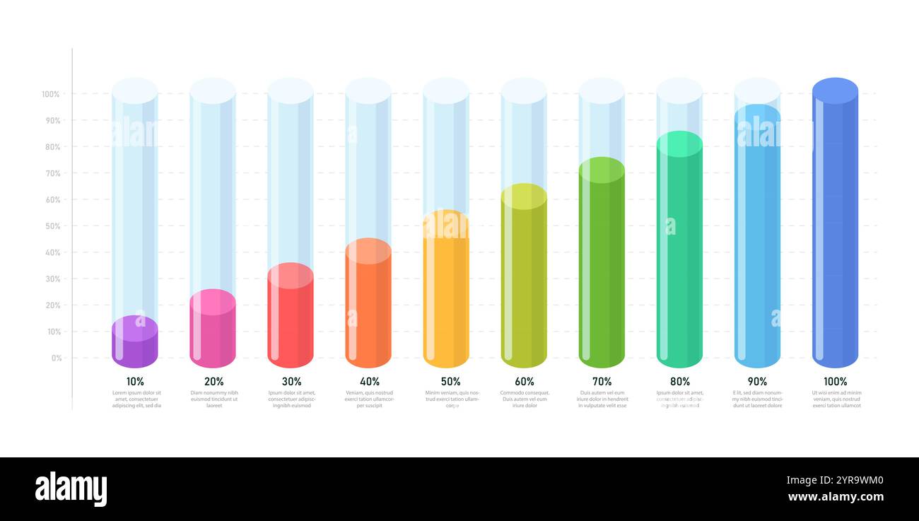 Isometric info chart set. Progress bars with different percents ...