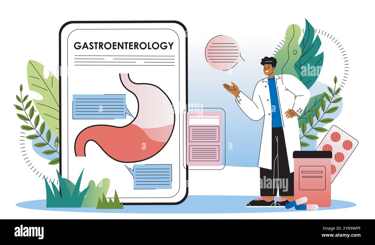 Gastroenterology doctor concept. Man in medical uniform near structure ...