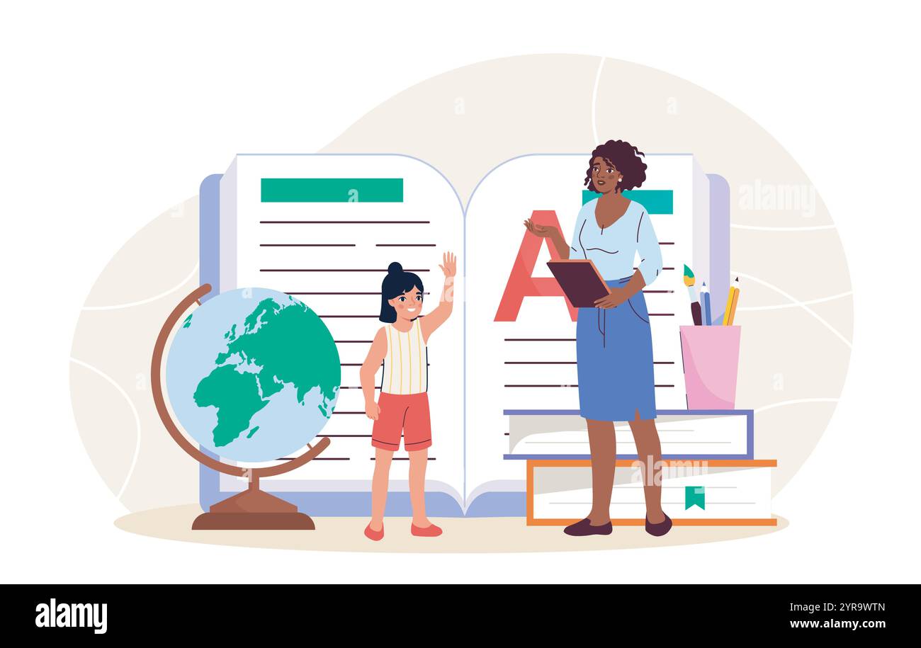 Lessons for children. Teacher teaching geography lesson to girl ...