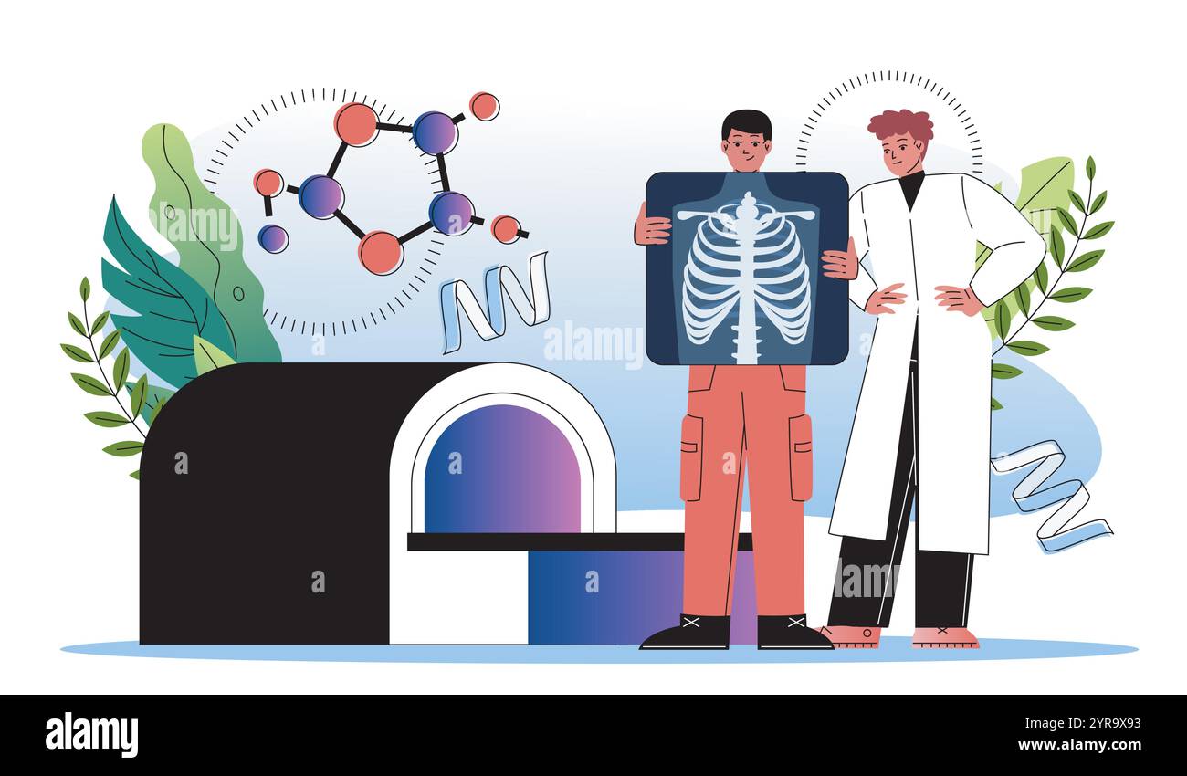 Doctor and patient with fluorogram. Two men with xray of lungs and ...