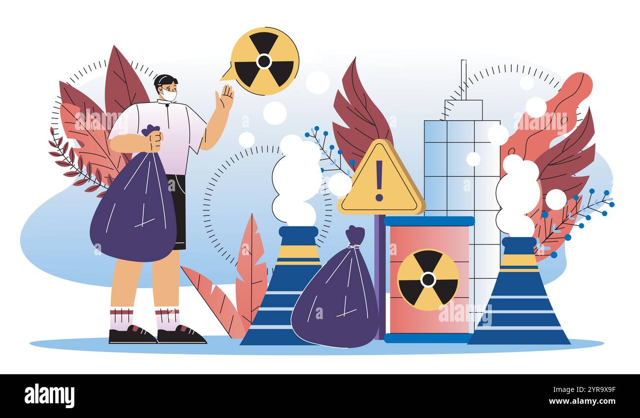 Man with environmental pollution. Young guy in mask near plants with ...