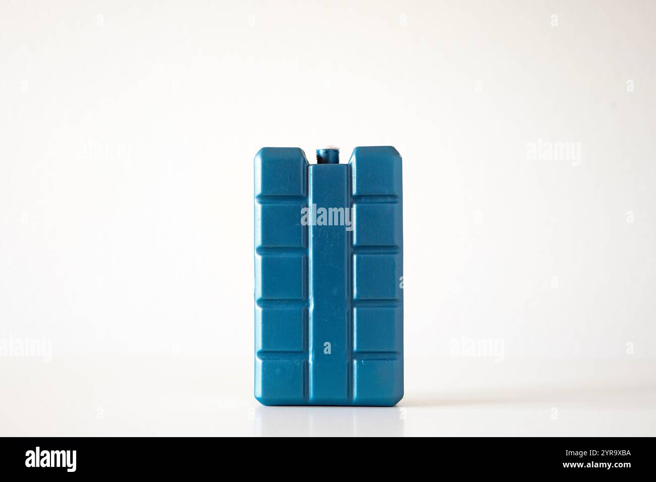 Blue, plastic, freezer or fridge cooling element with gel. Close up ...